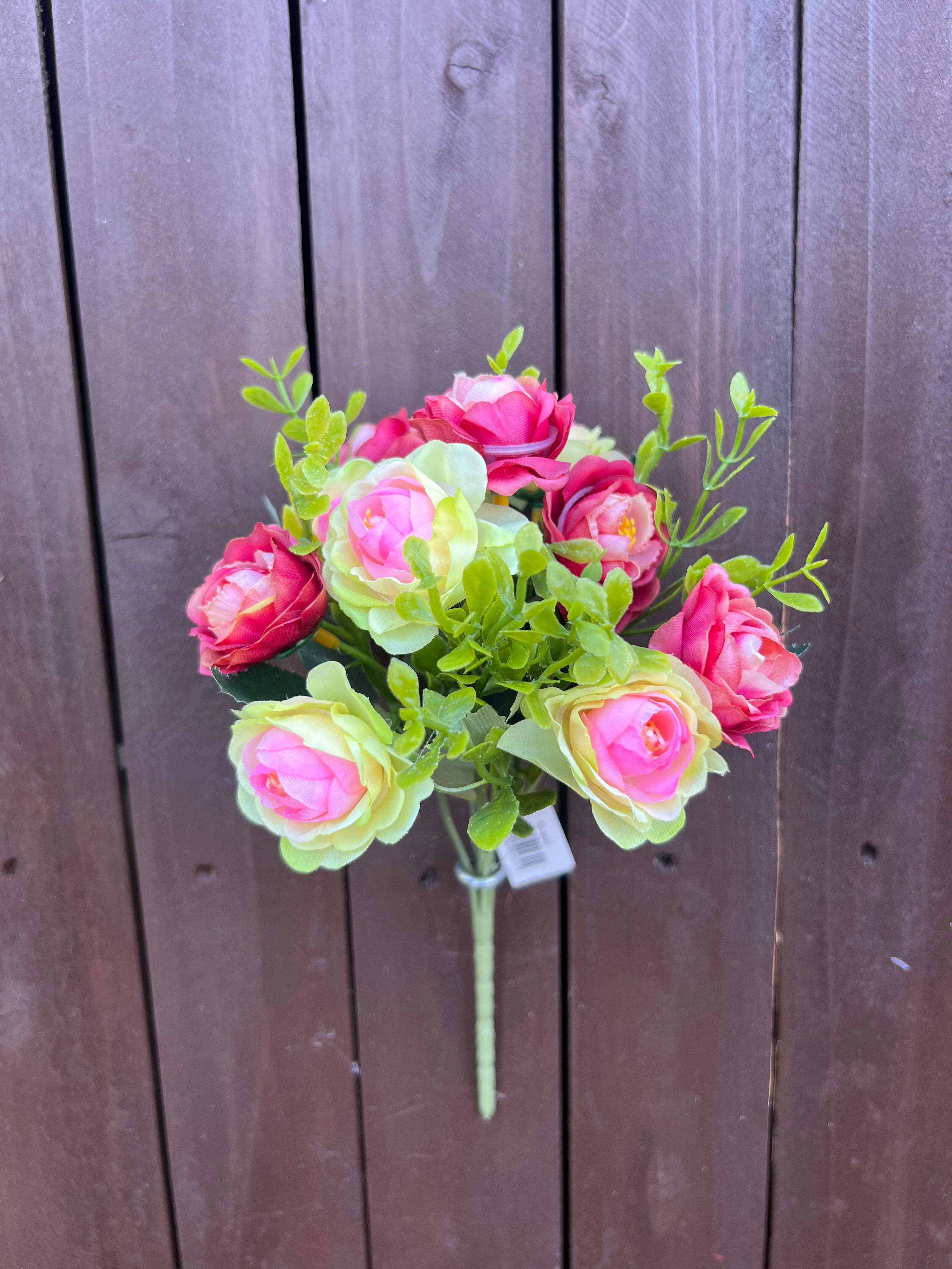 Small 9 Head Rose Pink And Green Love Lily Florist Supplies