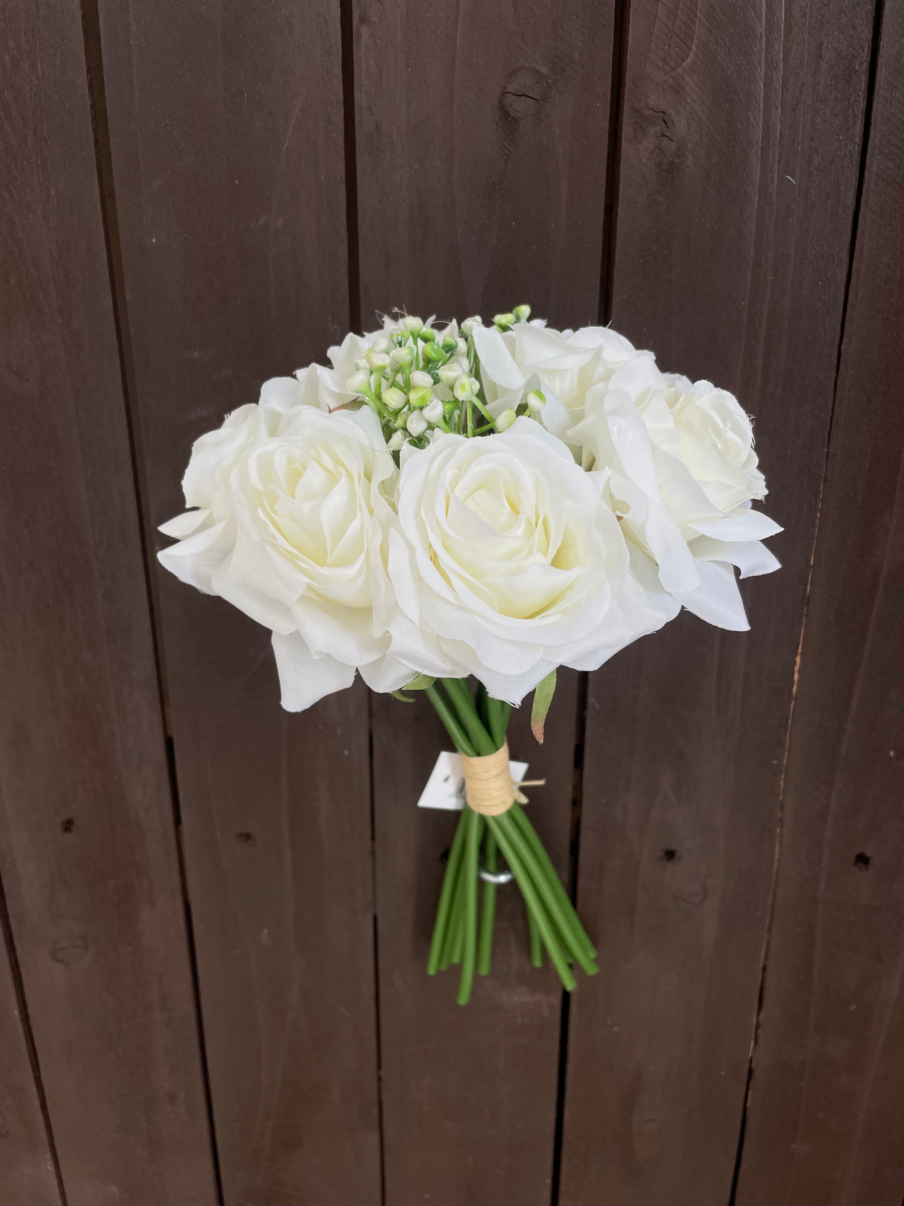26cm MINI ROSE BUNDLE (6 HEADS) WITH GYP IVORY – LOVE LILY FLORIST SUPPLIES